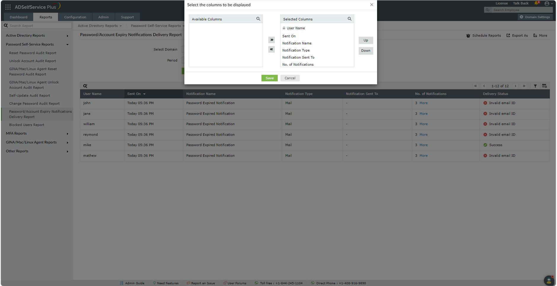 Password Account Expiry Notifications Delivery Report